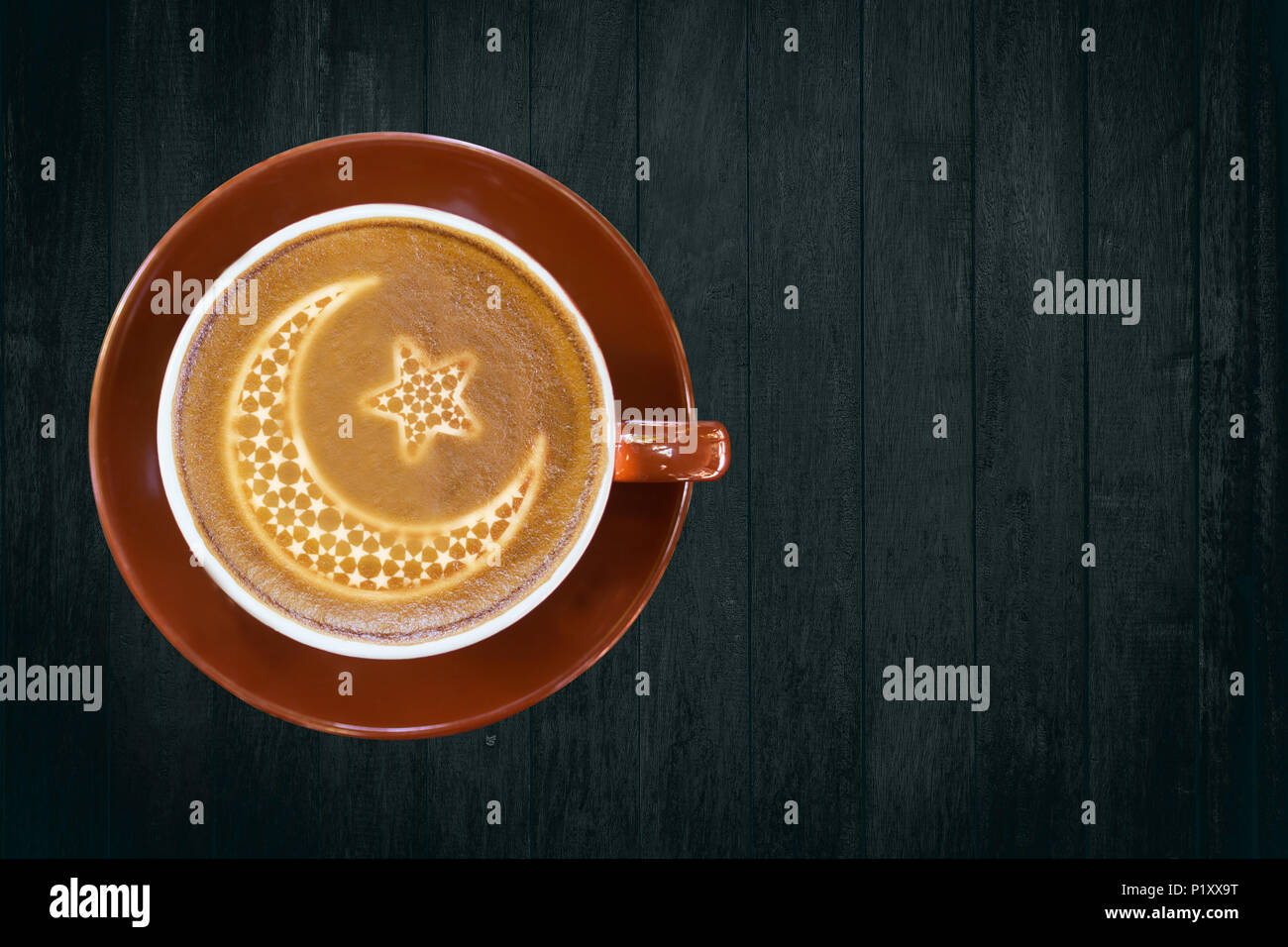 Eid Mubarak Greetings - Moon and star as coffee art Stock Photo - Alamy