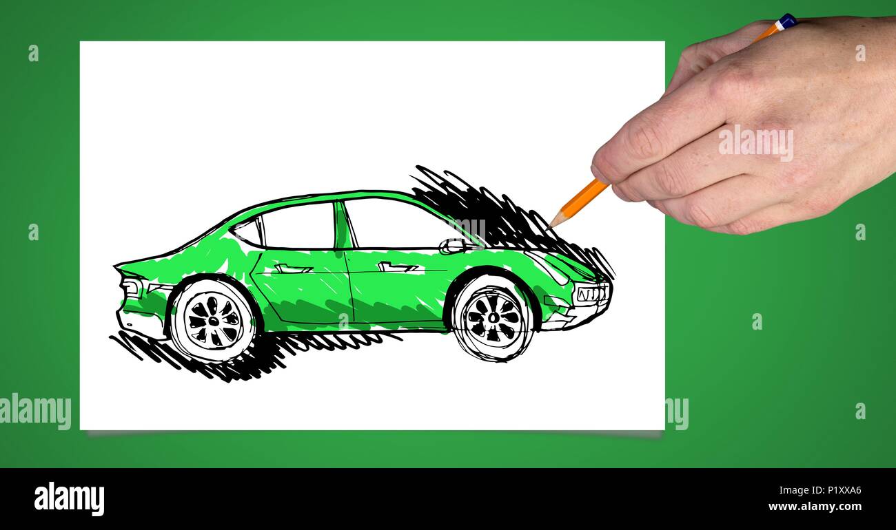 Sketch of car and hand drawing Stock Photo - Alamy