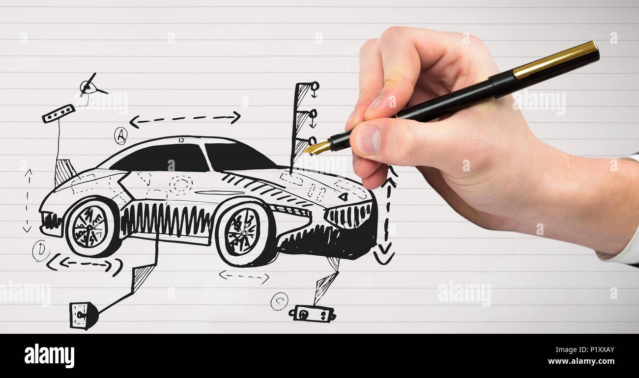 Sketch of car and hand drawing Stock Photo - Alamy