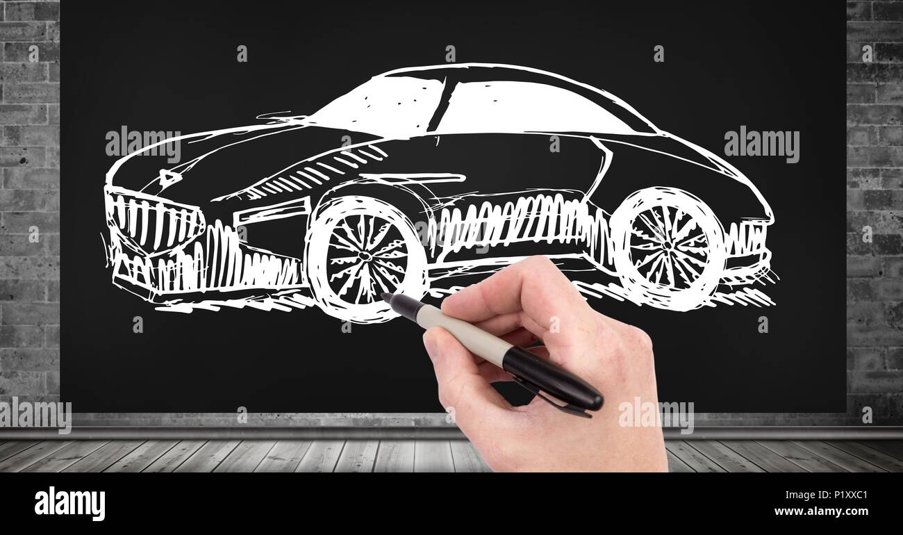 Sketch of car and hand drawing Stock Photo - Alamy