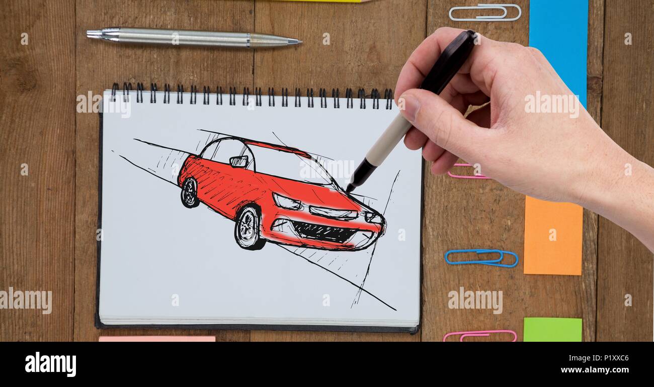Sketch of car and hand drawing Stock Photo - Alamy
