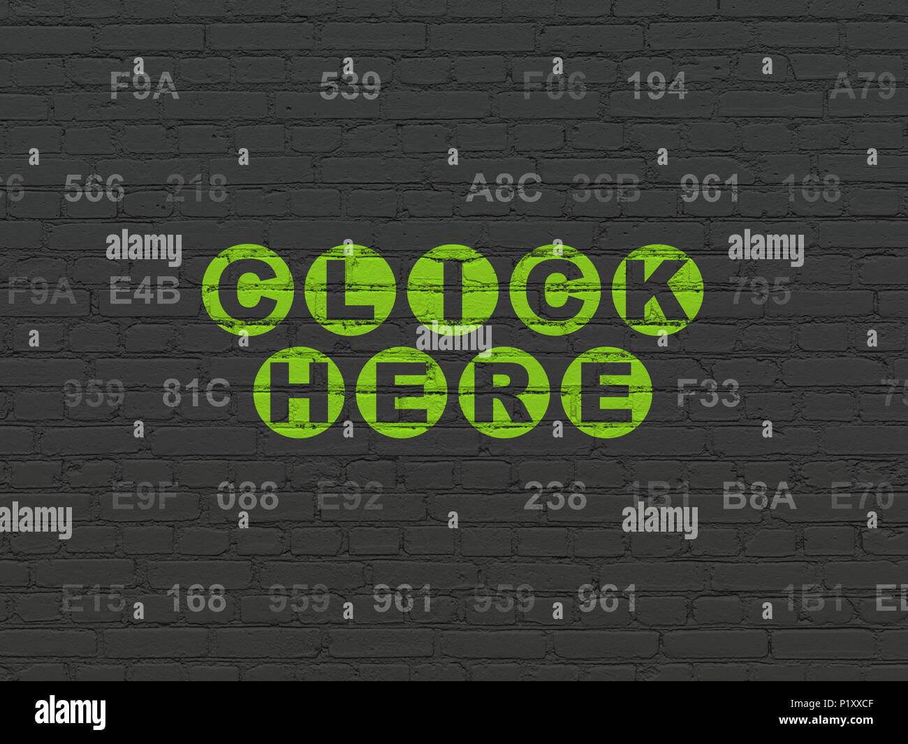 Web design concept: Click Here on wall background Stock Photo - Alamy