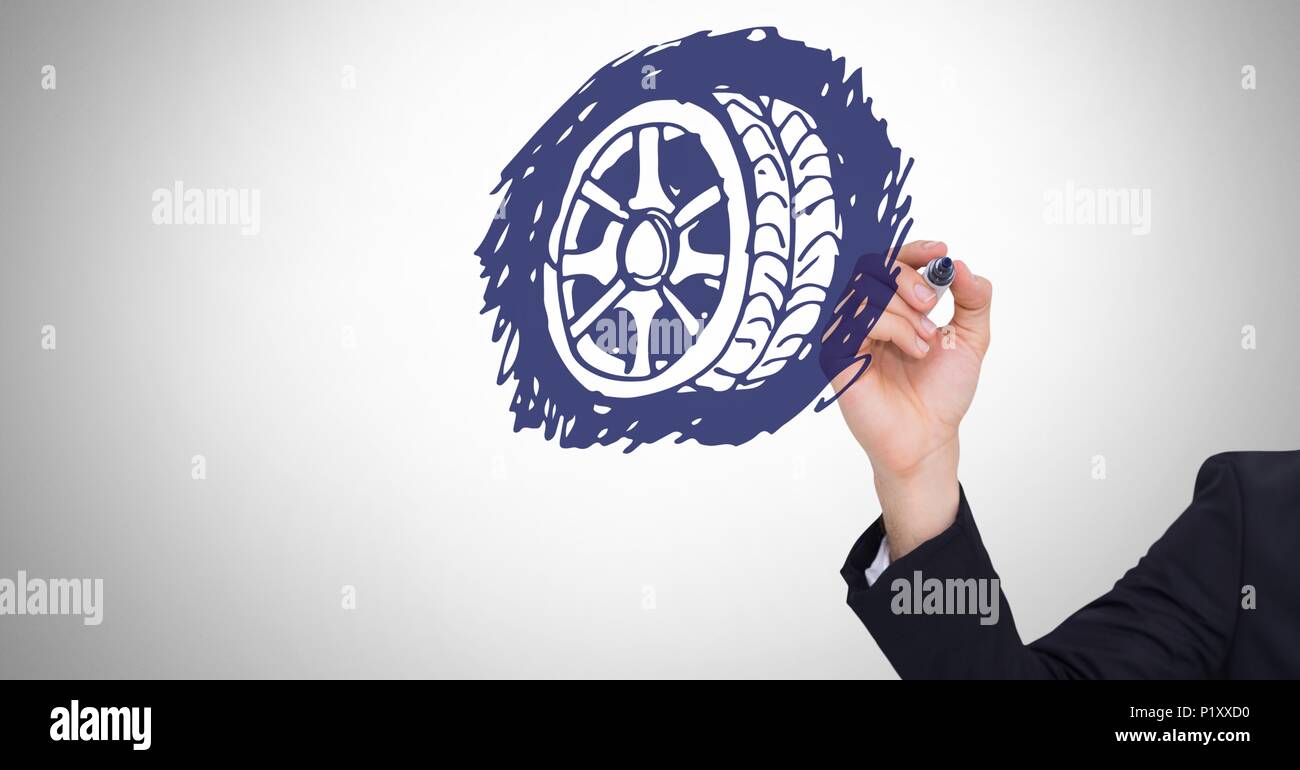 Sketch of tyre and hand drawing Stock Photo - Alamy