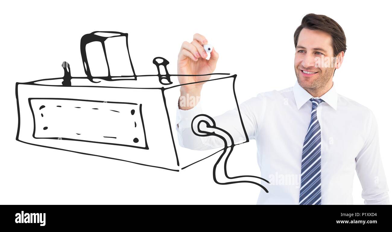 Sketch of machine and man drawing Stock Photo - Alamy