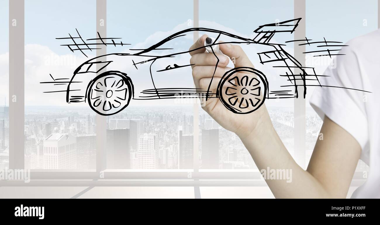 Sketch of car and hand drawing Stock Photo - Alamy