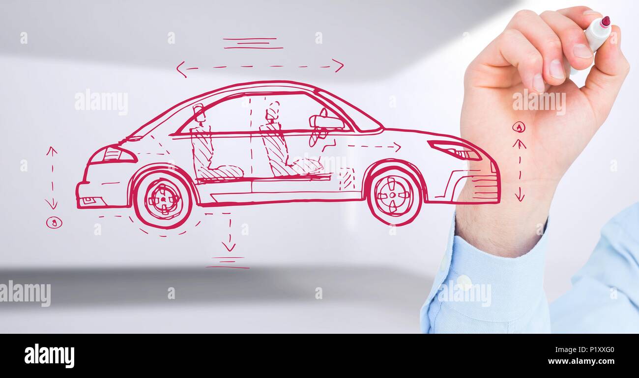 Sketch of car and hand drawing Stock Photo - Alamy
