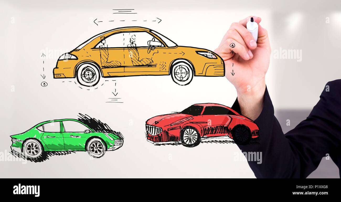 Sketch of cars and hand drawing Stock Photo - Alamy