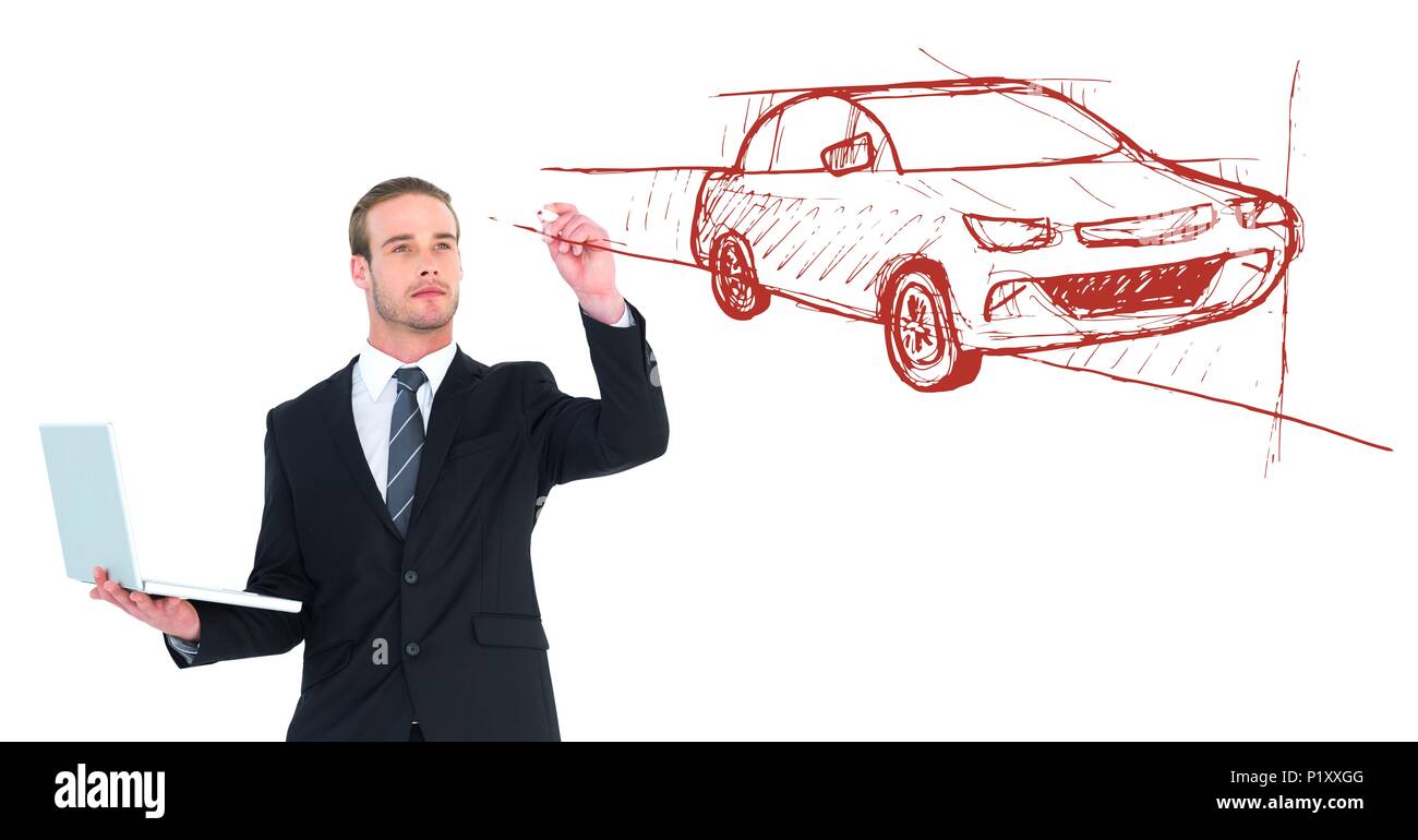 Sketch of car and man drawing Stock Photo - Alamy
