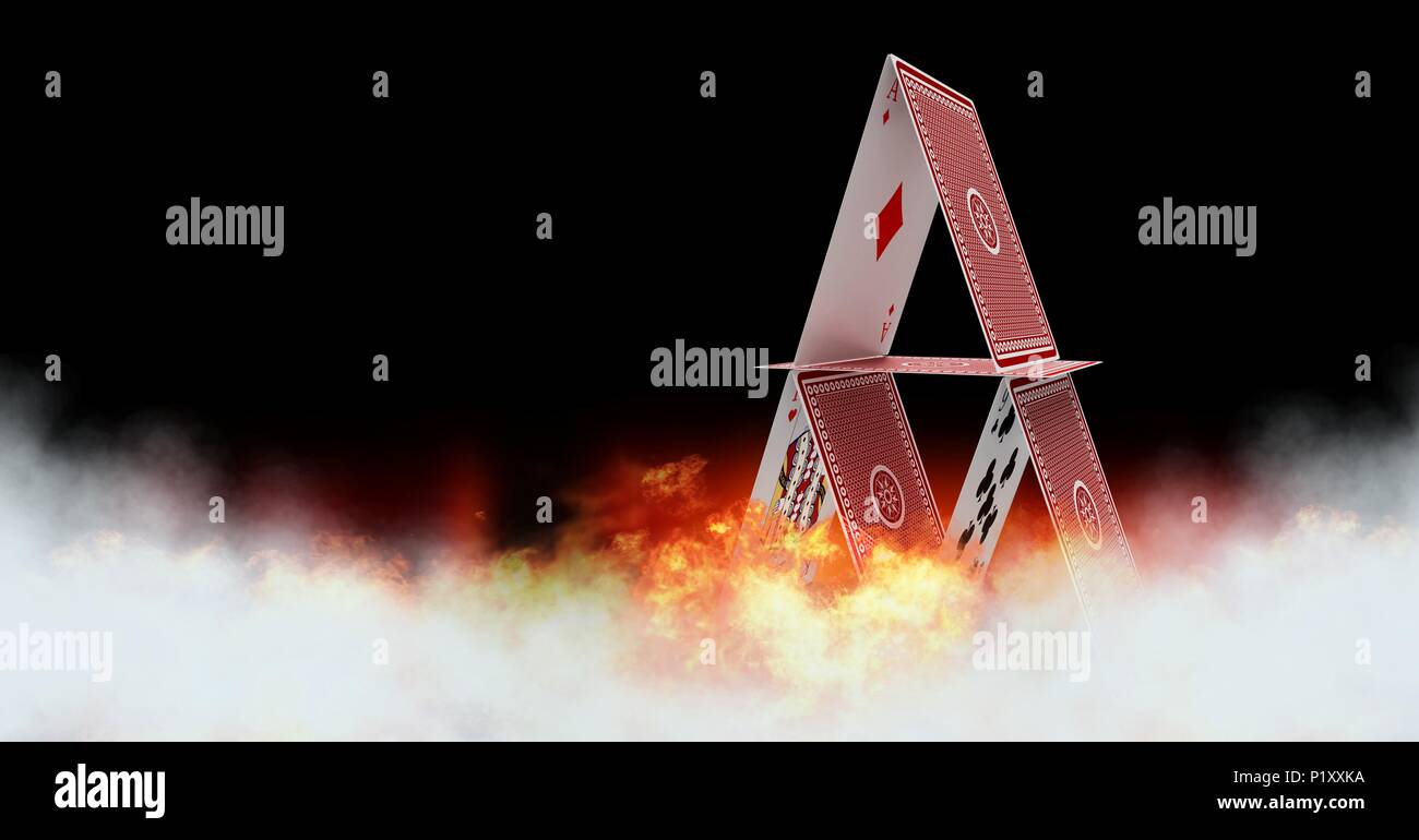 House of cards with burning fire Stock Photo - Alamy