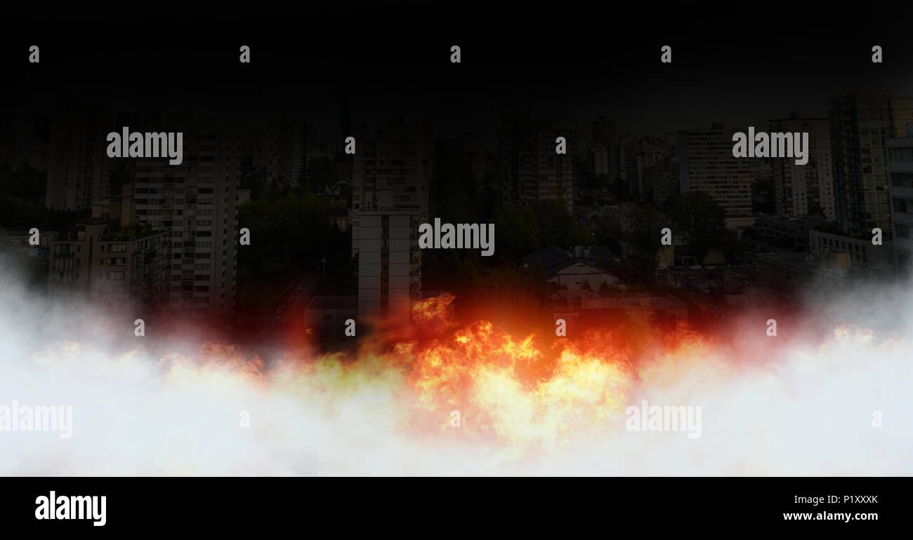 City with burning fire Stock Photo - Alamy