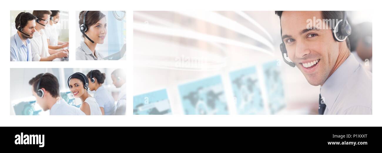 Collage of Customer Service help team in call center Stock Photo - Alamy