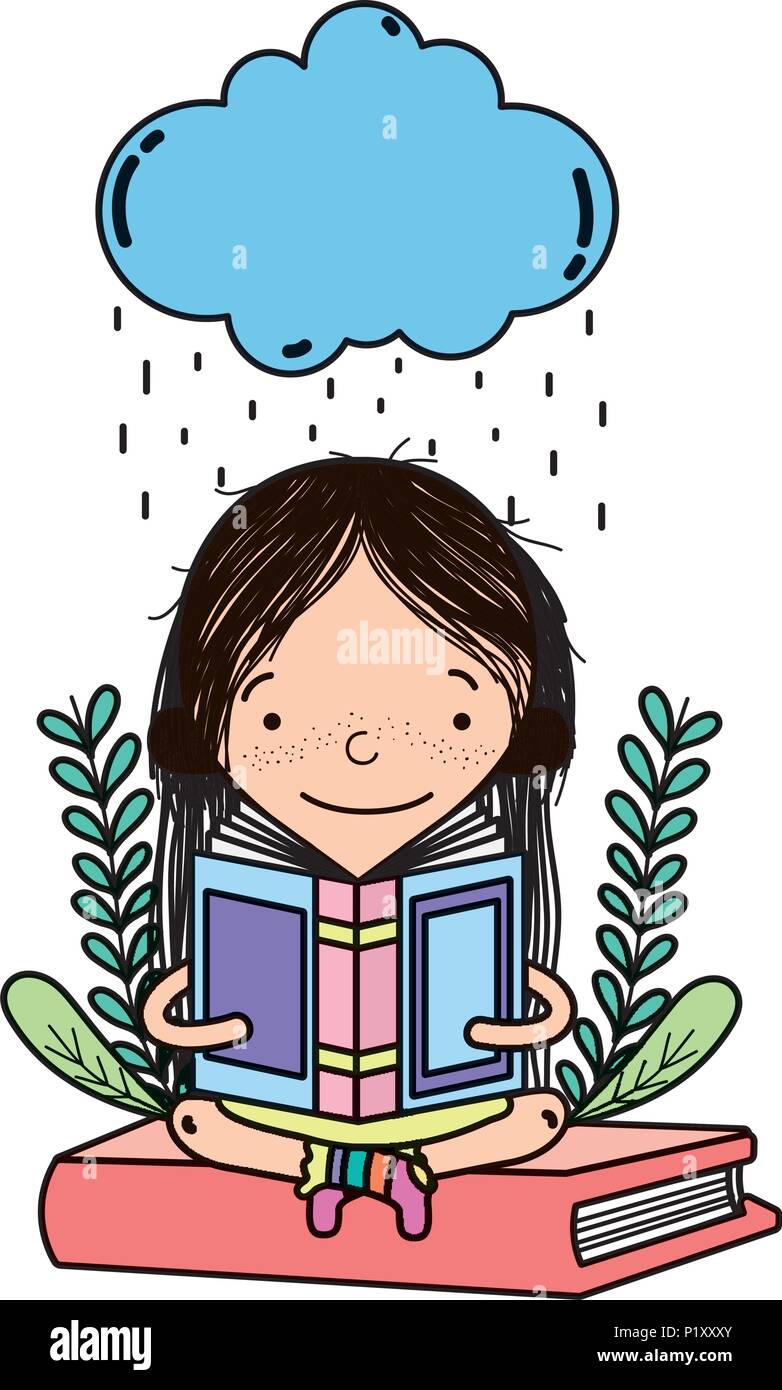color girl reading book and cloud raining Stock Vector Image & Art - Alamy