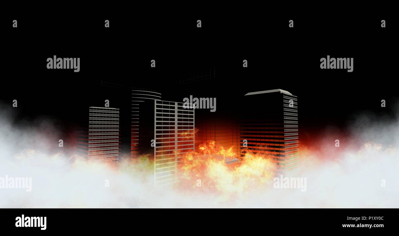 City buildings with burning fire Stock Photo - Alamy