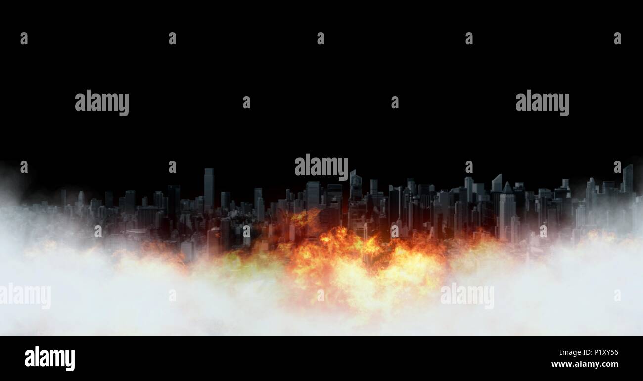 City with burning fire Stock Photo - Alamy