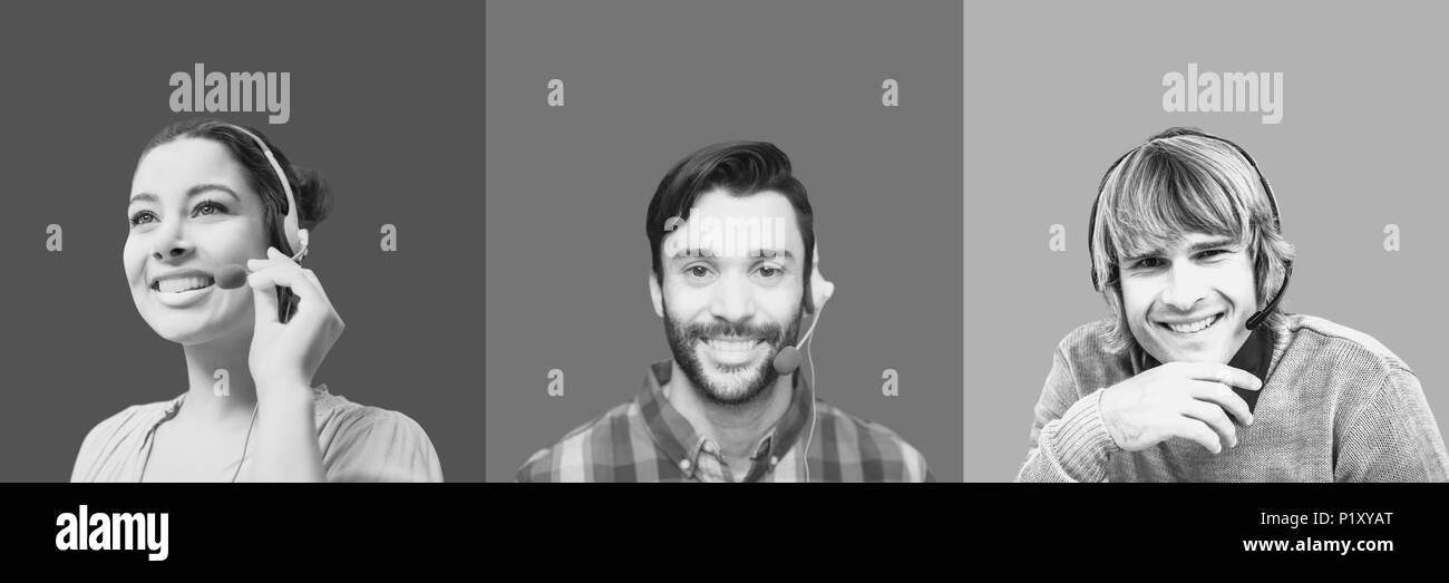 Call Center customer service people in grey square sections Stock Photo ...