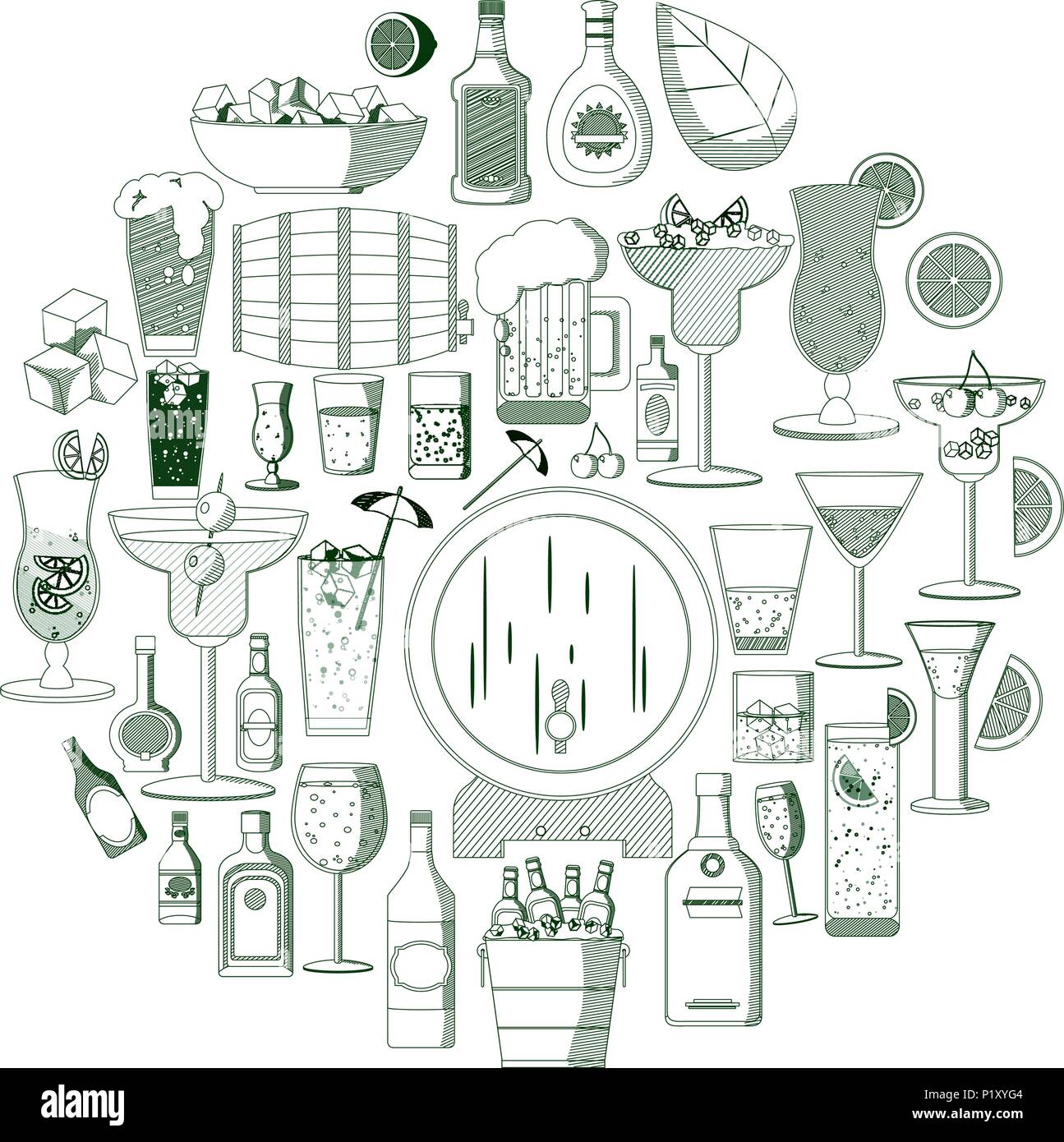 circle liquor bottles and glass alcohol beverages Stock Vector Image ...