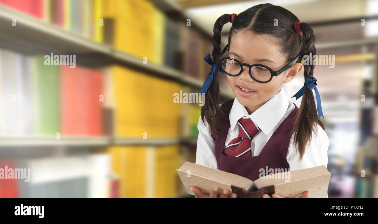 School girl in education library Stock Photo - Alamy
