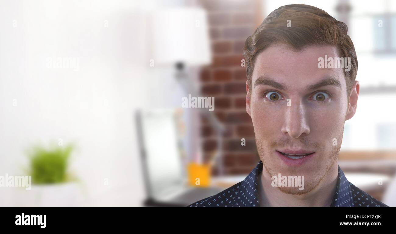 Funny surprised man by window Stock Photo - Alamy