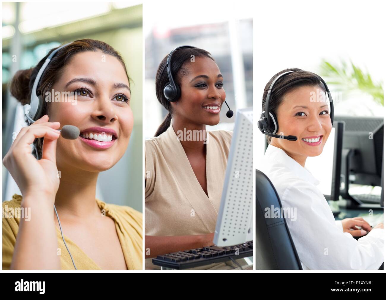 Collage of Customer Service help team in call center Stock Photo - Alamy