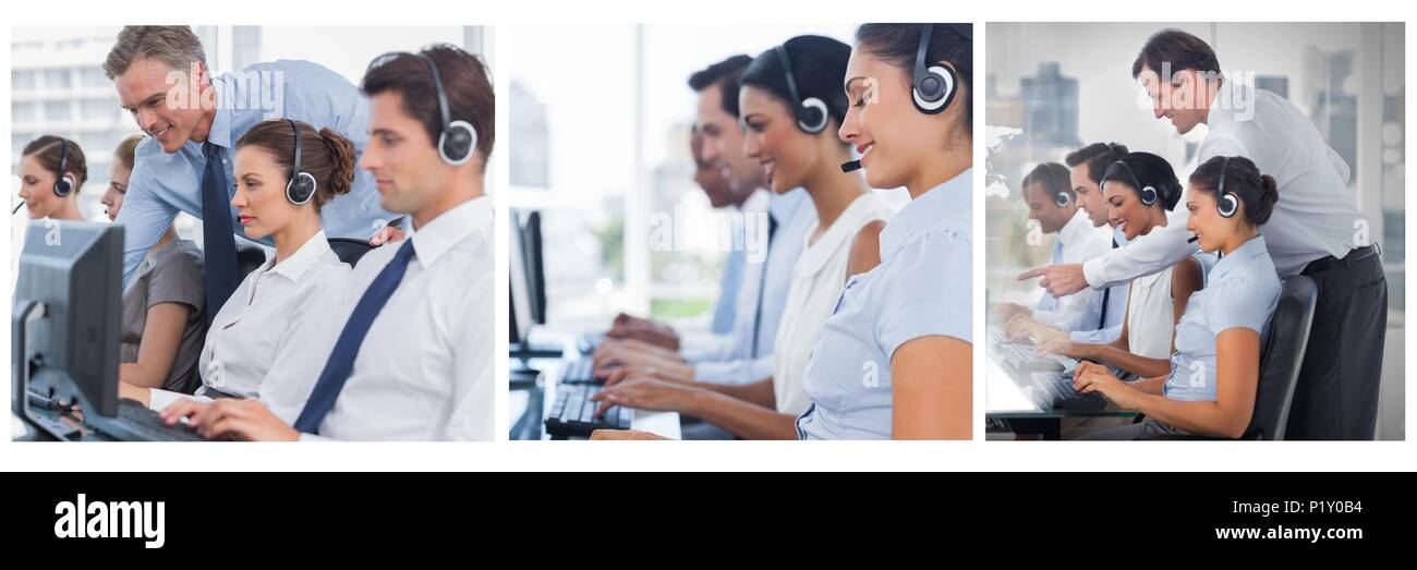 Collage of Customer Service help team in call center Stock Photo - Alamy