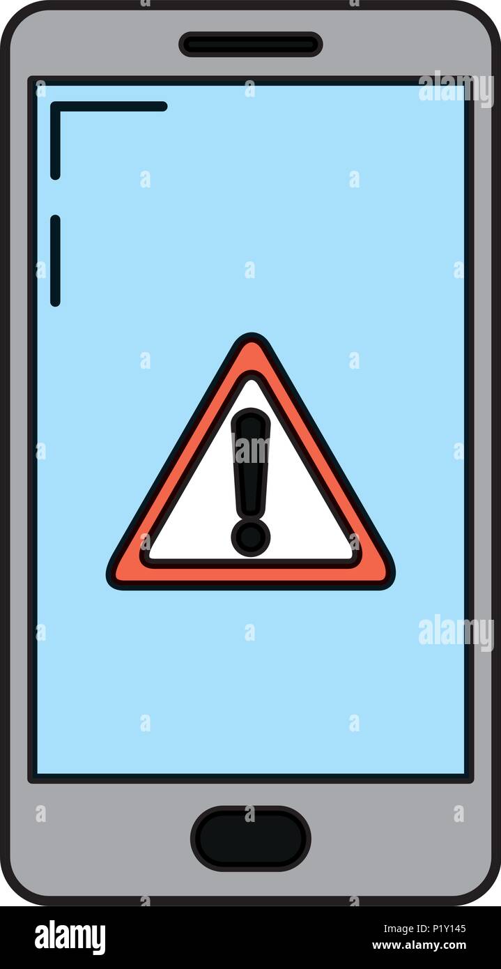 color smartphone technology with caution darger symbol Stock Vector ...