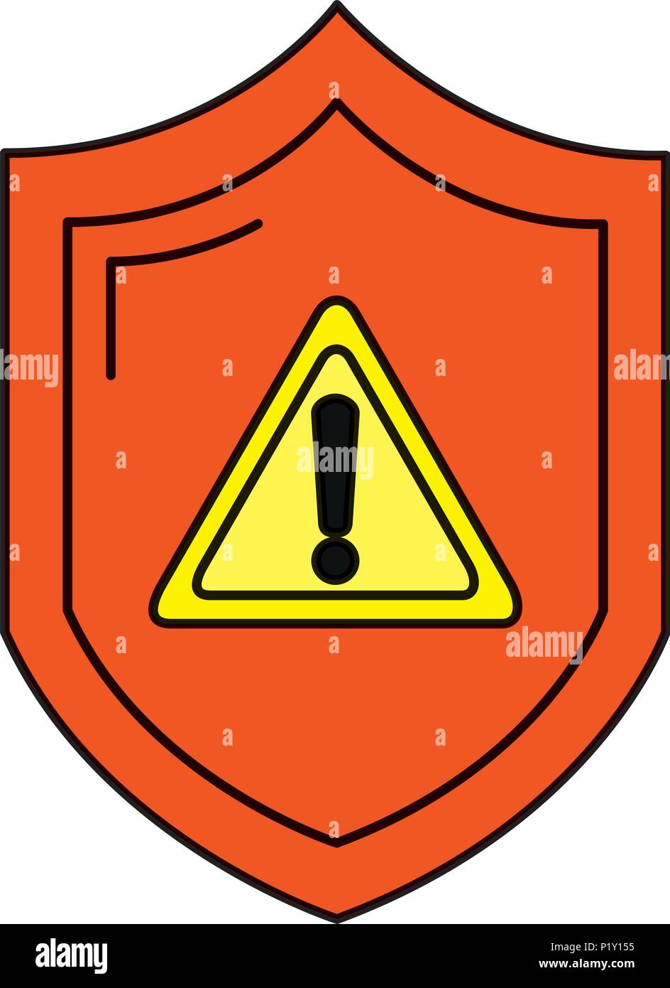 color warning symbol inside security shield protection Stock Vector ...