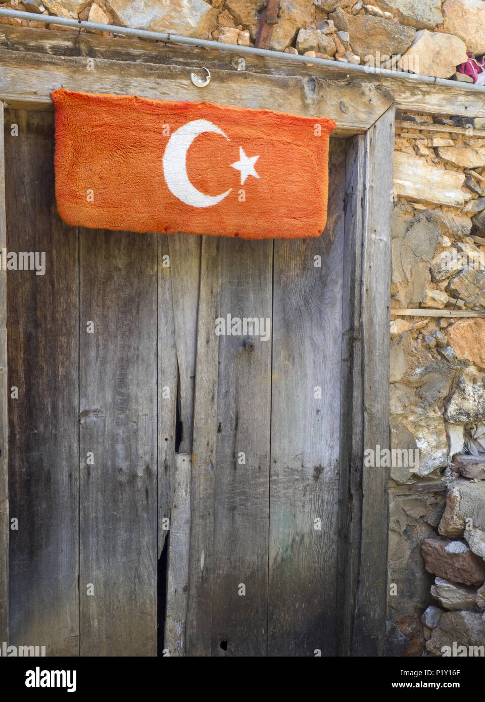 Old door with Turkish flag Stock Photo - Alamy