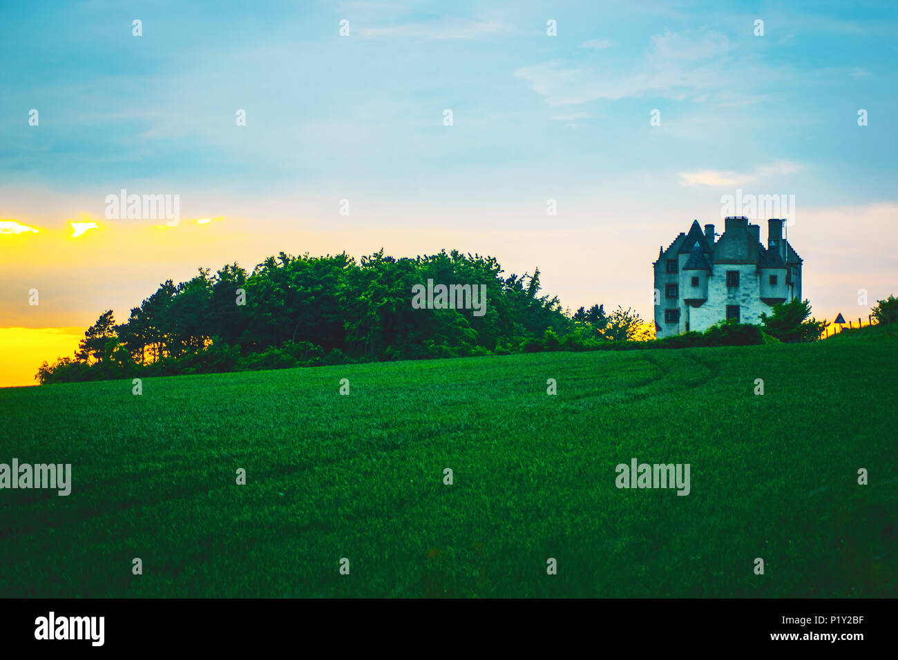traditional Scottish Castle at sunset Fa'side castle at sun down ...