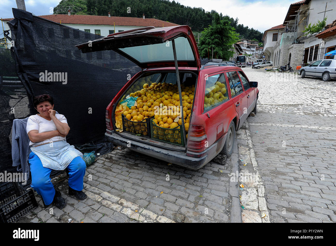 Berat, Albania, fruit grower at the edge of the road Stock Photo - Alamy