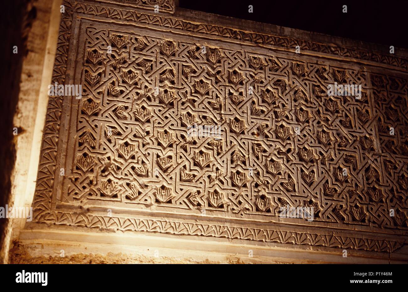 medieval synagogue at the old jewish quarter; rich ornamented walls ...