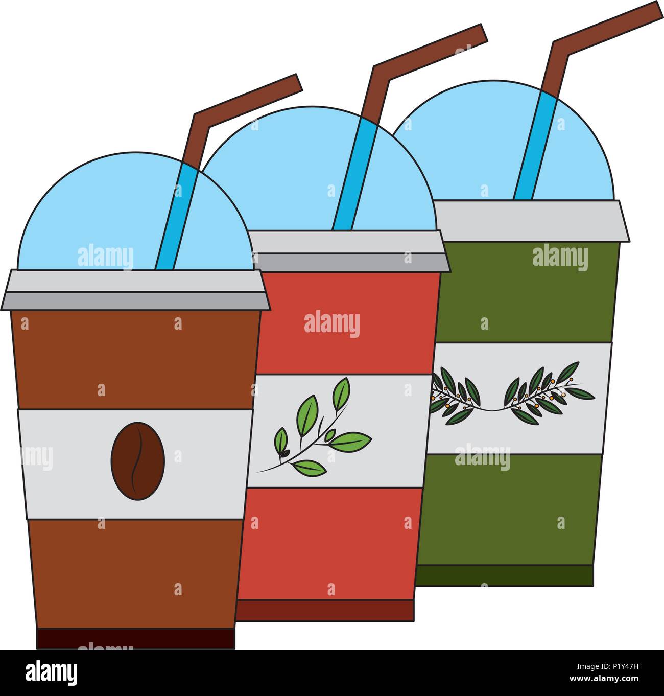 disposable coffee and tea cups and straws drink vector illustration ...