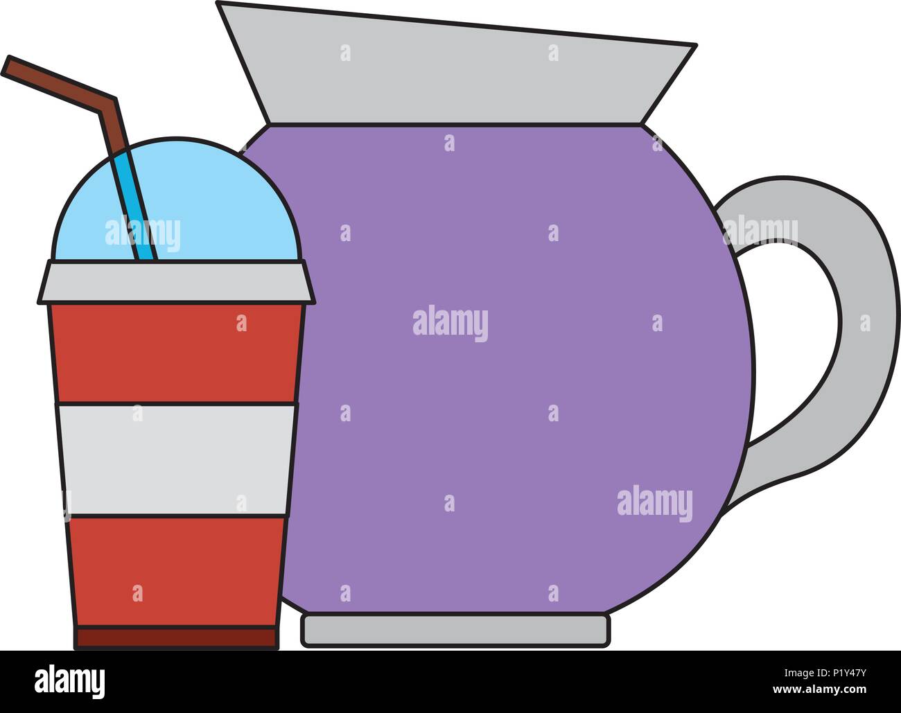 coffee maker and disposable paper cup straw vector illustration Stock ...