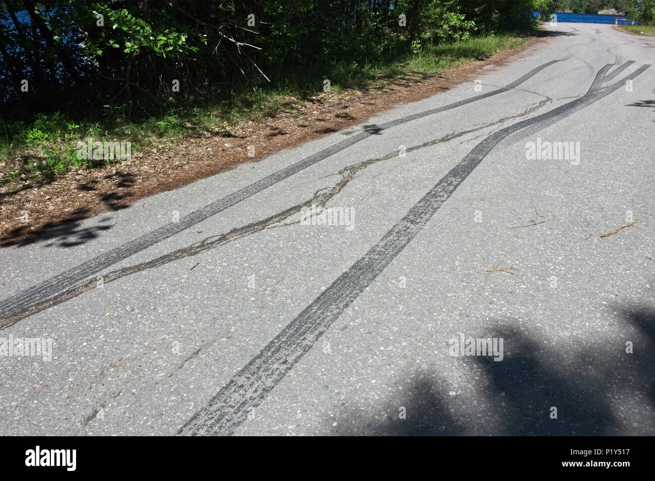 skid marks on road, Finland Stock Photo - Alamy