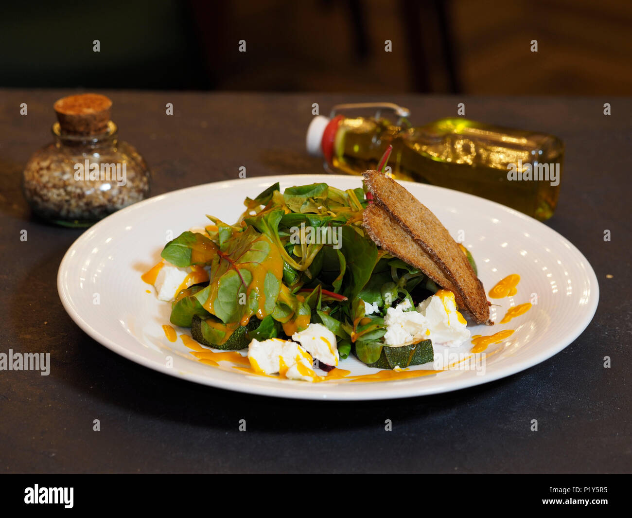 Salad with grilled vegetables. Mash-salad, Mangold, zucchini, beet ...