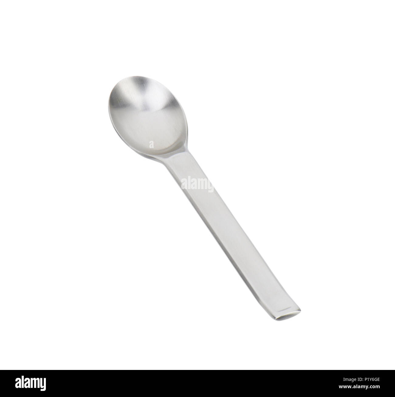 Small empty metal spoon on white background Stock Photo - Alamy