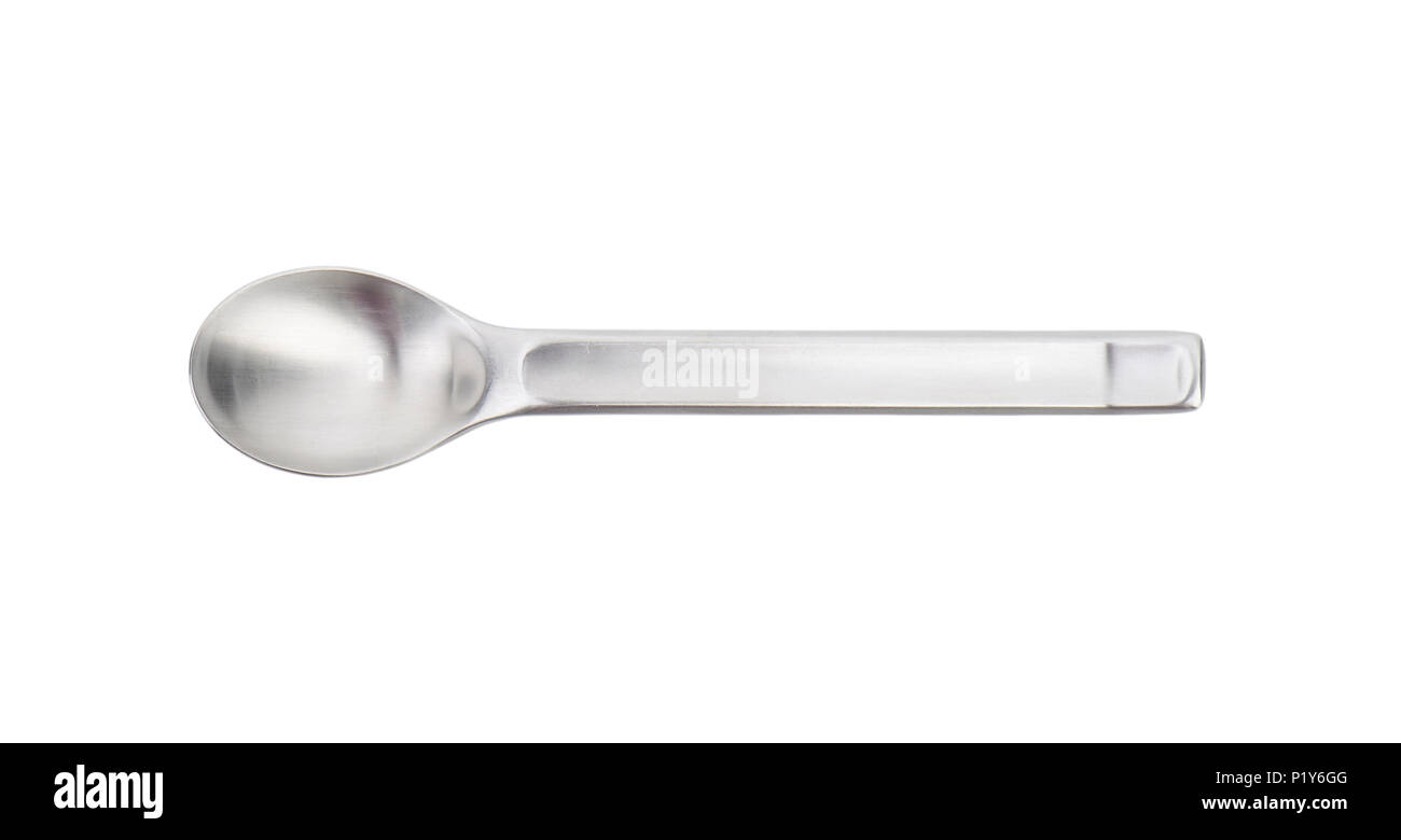 Small empty metal spoon on white background Stock Photo - Alamy