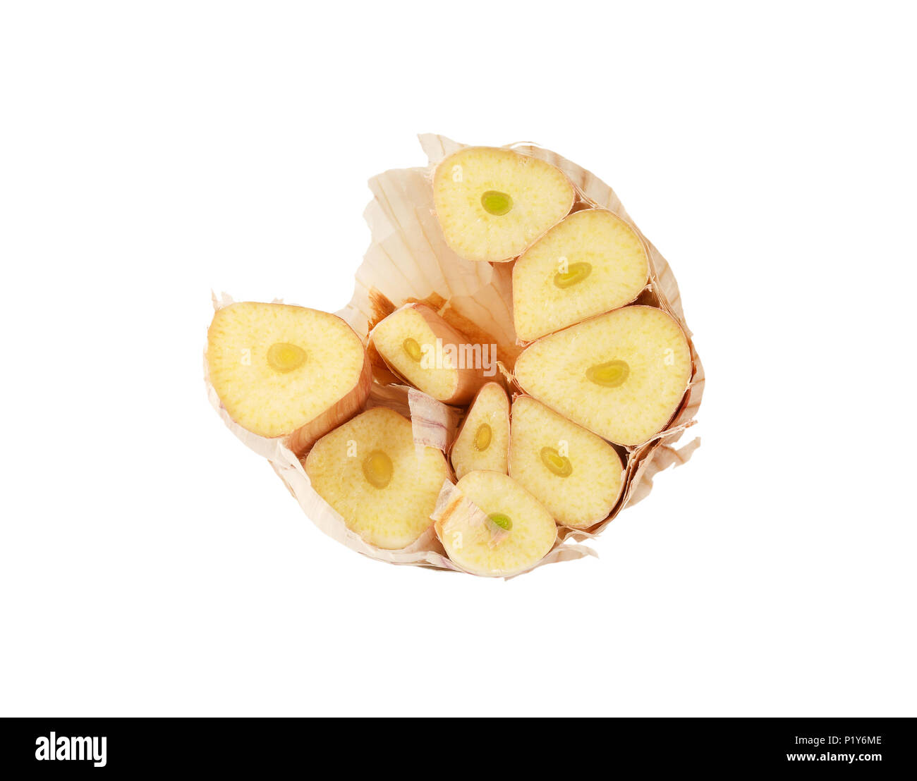 half of garlic bulb on white background Stock Photo - Alamy