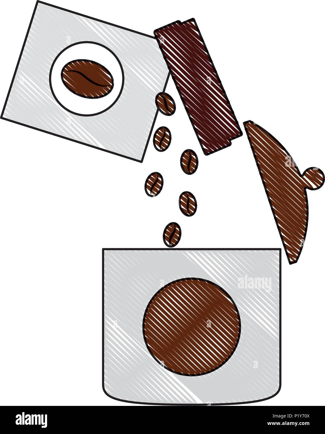 pouring coffee seeds in container product vector illustration drawing ...