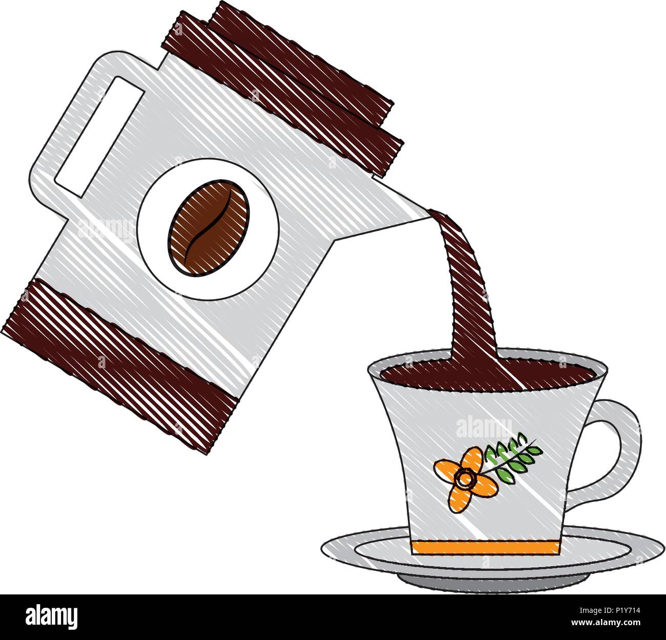 coffee maker pouring in cup beverage vector illustration drawing Stock ...