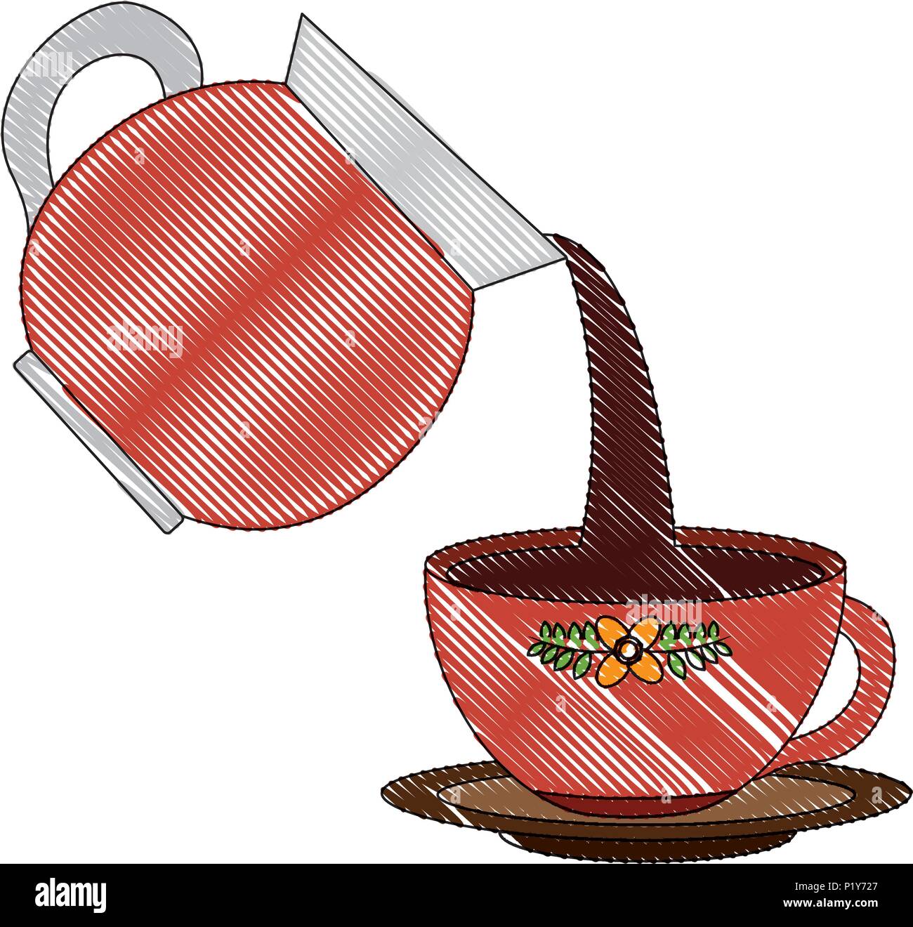 coffee maker pouring in cup beverage vector illustration drawing Stock ...