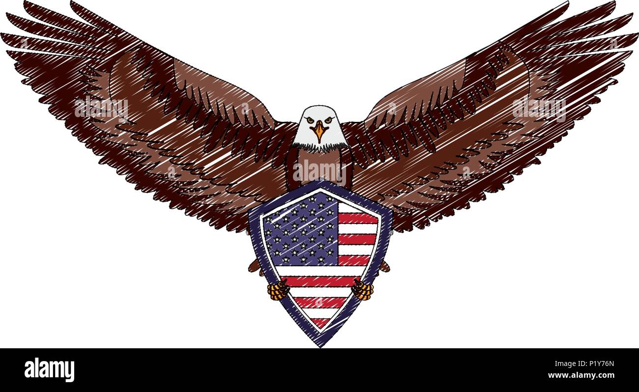 american eagle flag in shield national symbol vector illustration ...