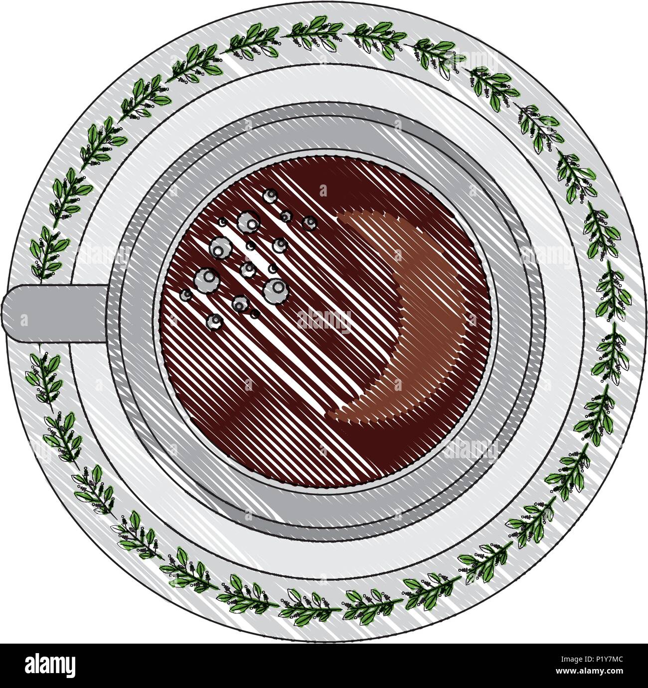 top view coffee cup on dish vector illustration drawing Stock Vector ...