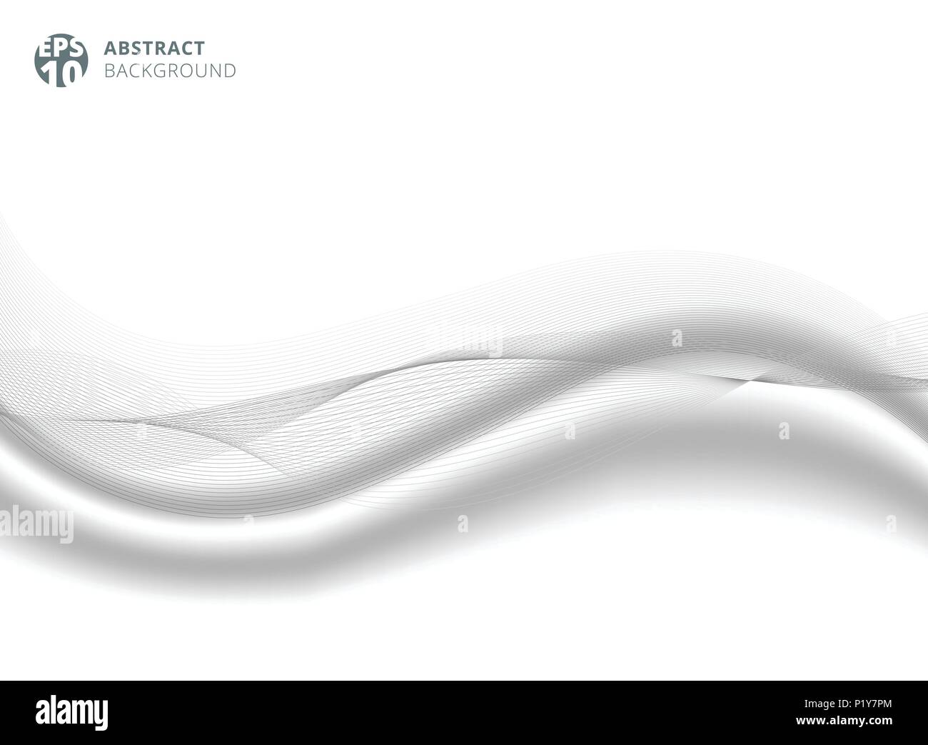 Abstract gray color line wave element with white silk satin background ...