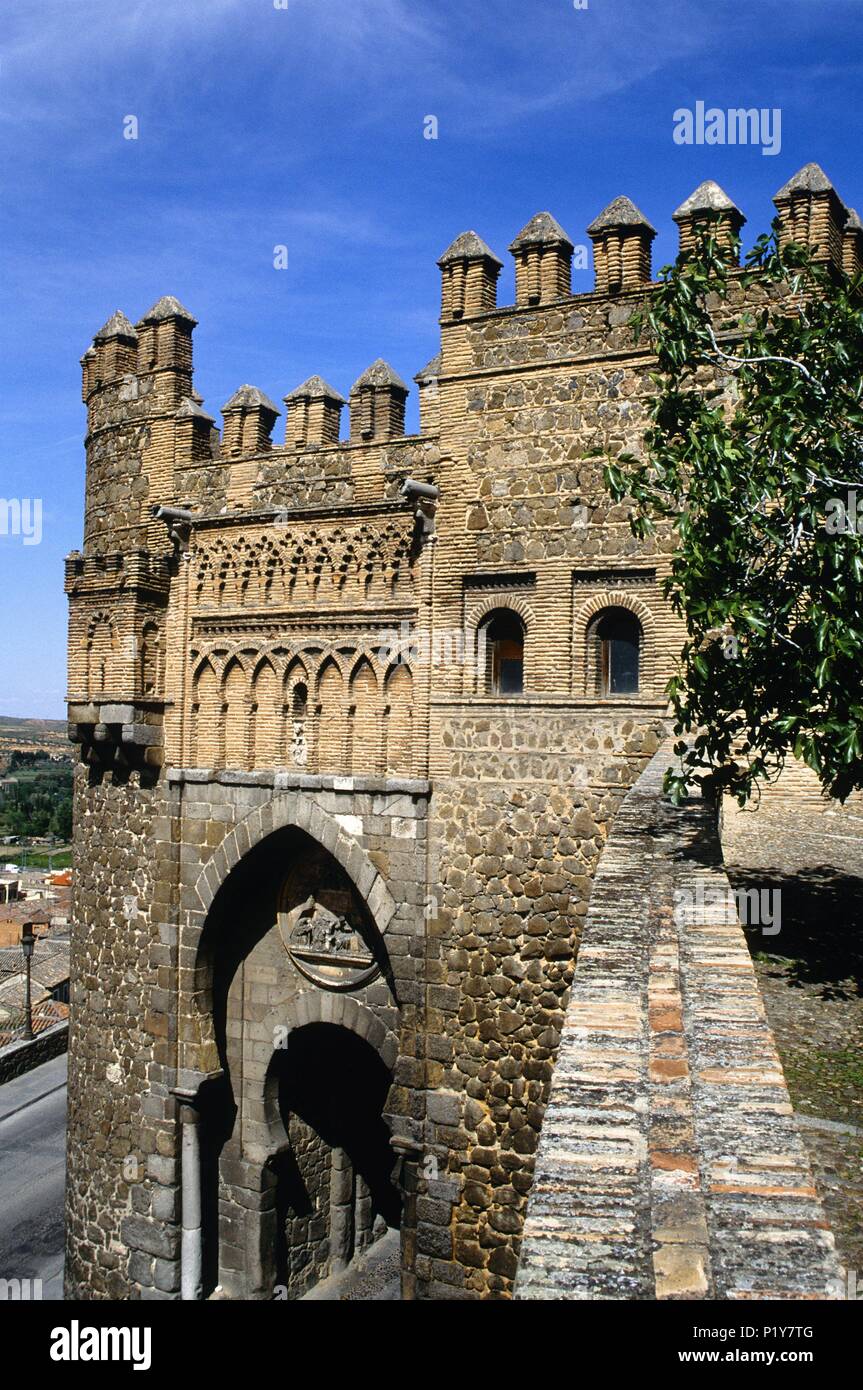 Toledo, Puerta del / Sol (sun) Gate and walls (mudéjar architecture ...