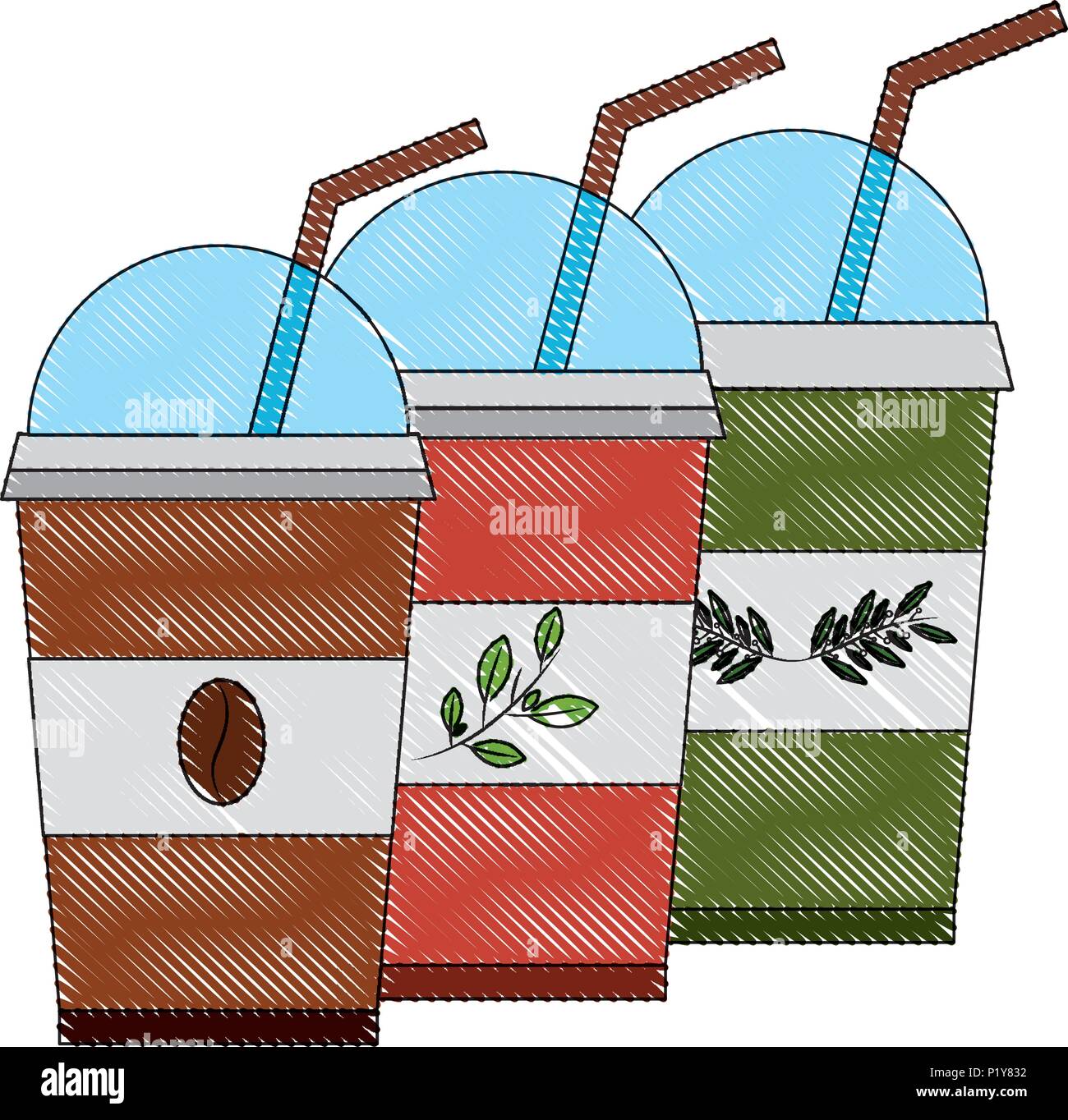 disposable coffee and tea cups and straws drink vector illustration ...