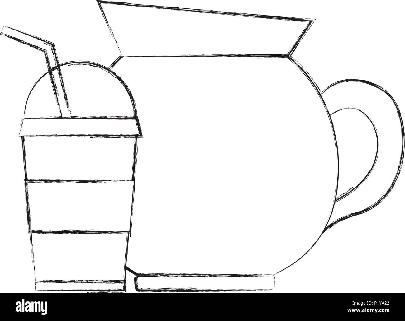 coffee maker and disposable paper cup straw vector illustration Stock ...