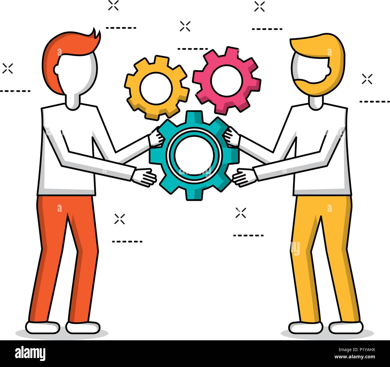 businesspeople holding gears teamwork cooperation vector illustration ...