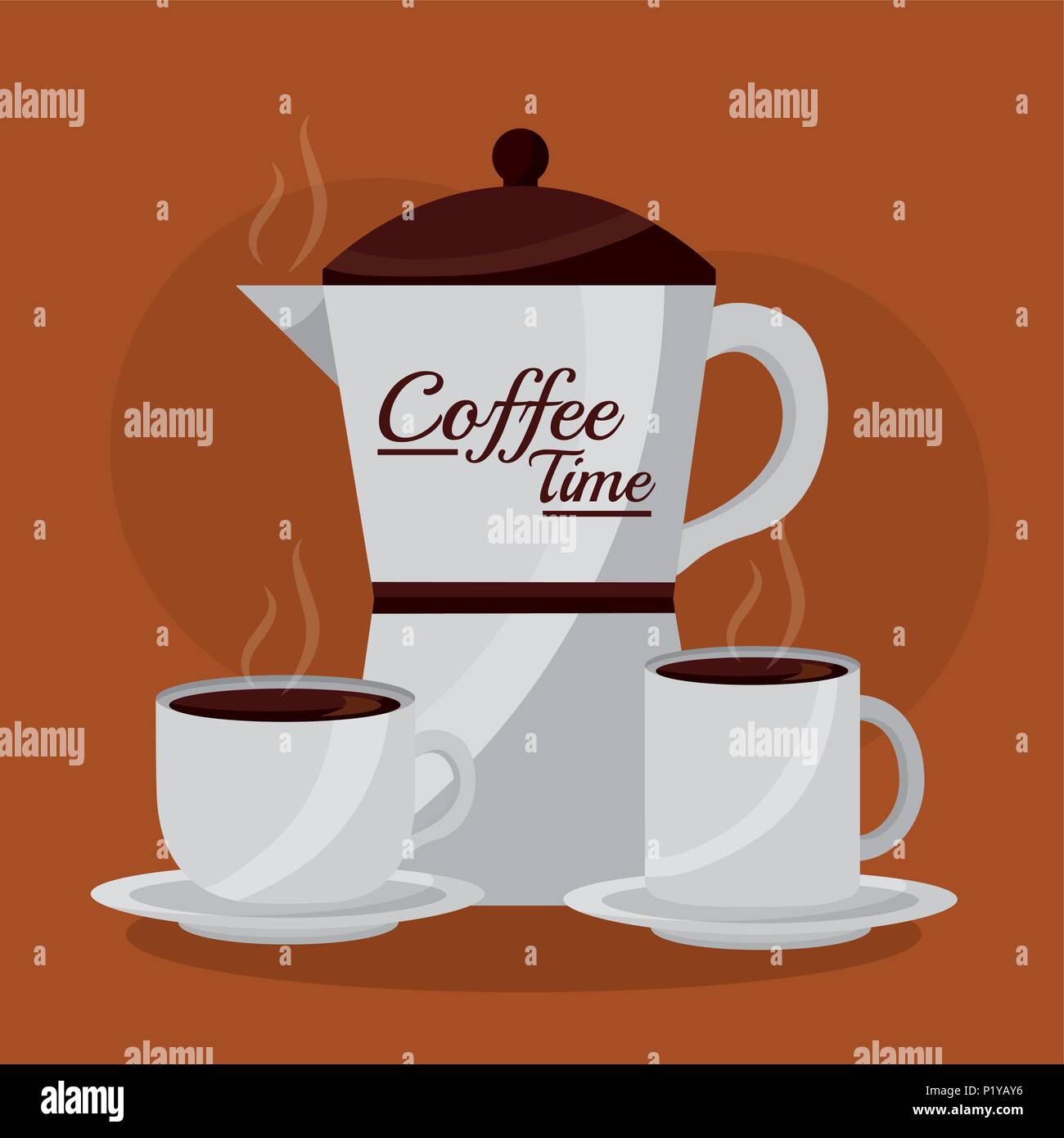 coffee maker and mugs hot drink - coffee time vector illustration Stock ...
