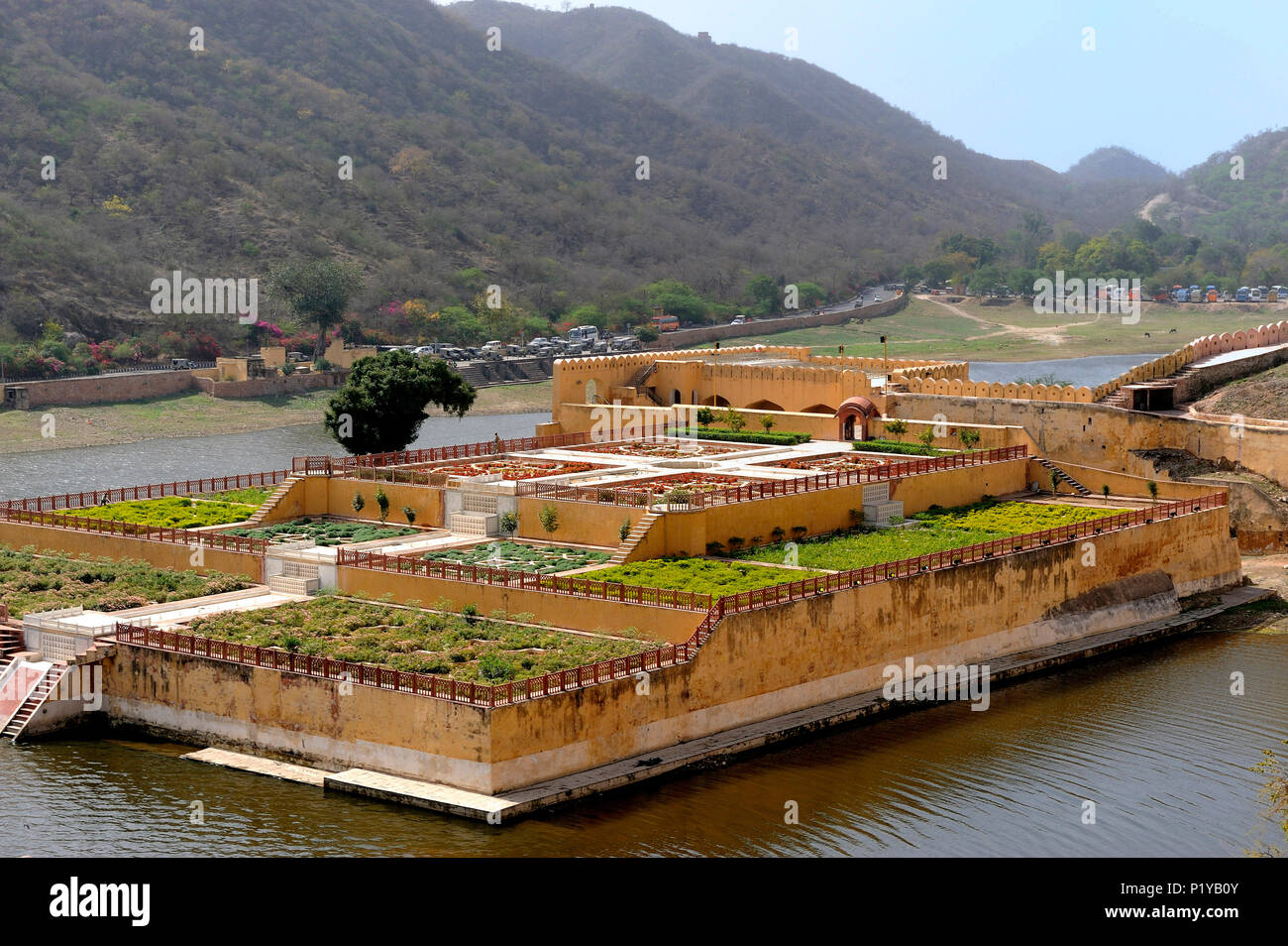 India, Rajasthan, Kesar Kyari Garden on the Moata Lake at the foot of ...