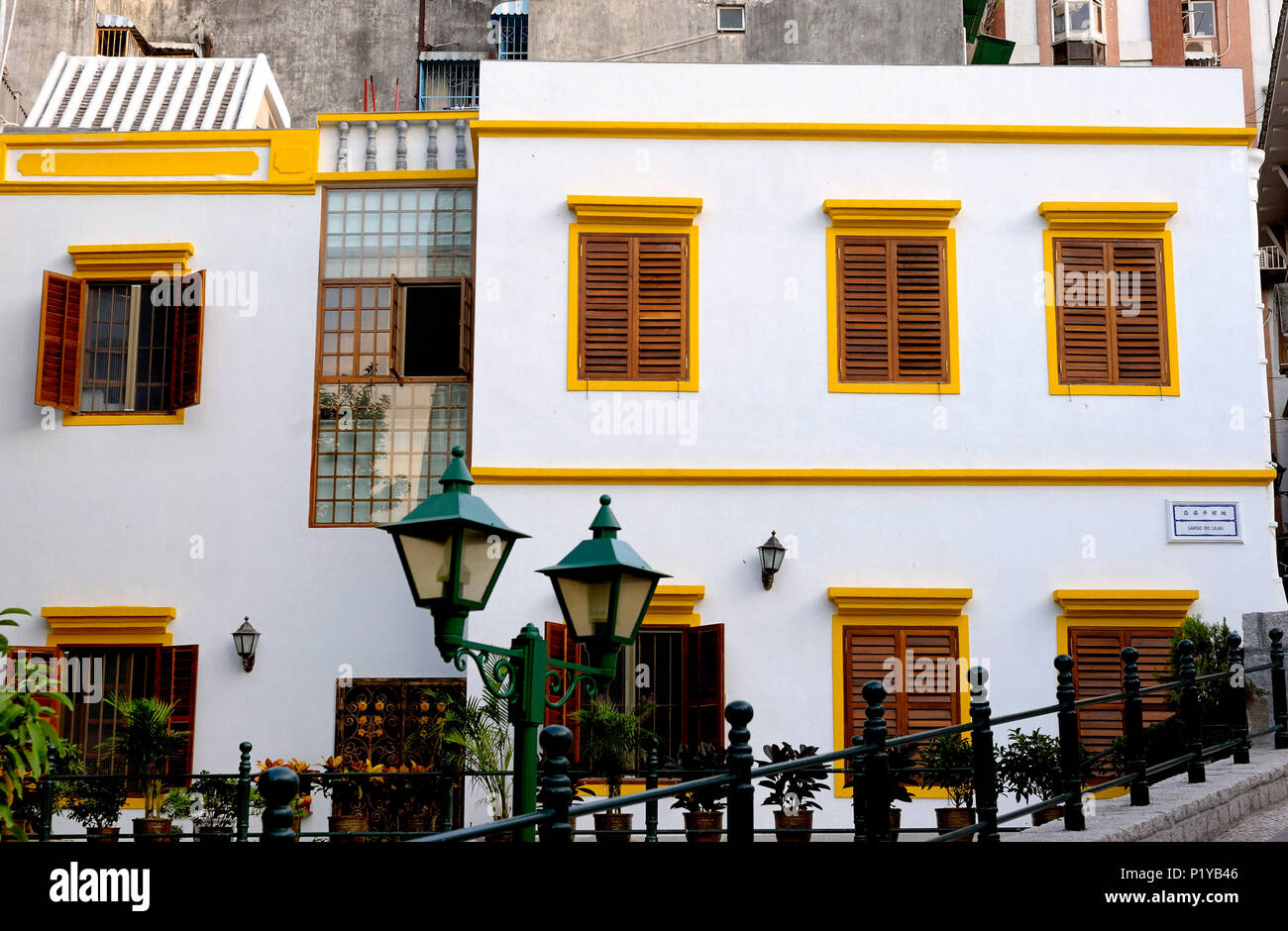 China, historical city of Macao, colonial style houses Stock Photo - Alamy